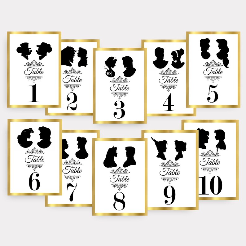 Disney Couple Table Numbers Gold Wedding Table Numbers - Etsy Canada