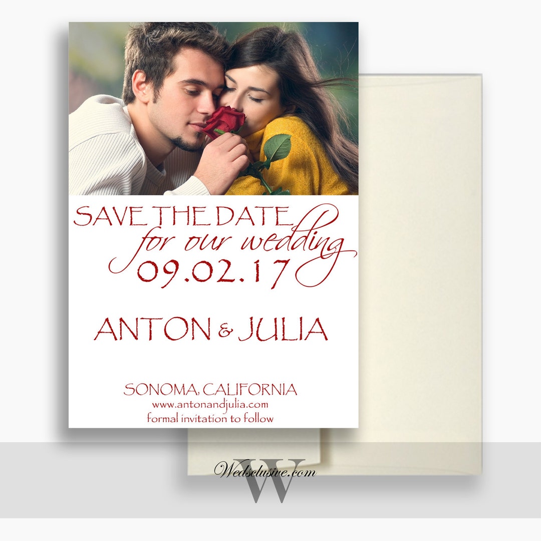 Foto Guardar las fechas, tarjetas de anuncio de boda, papelería de boda roja romántica ...