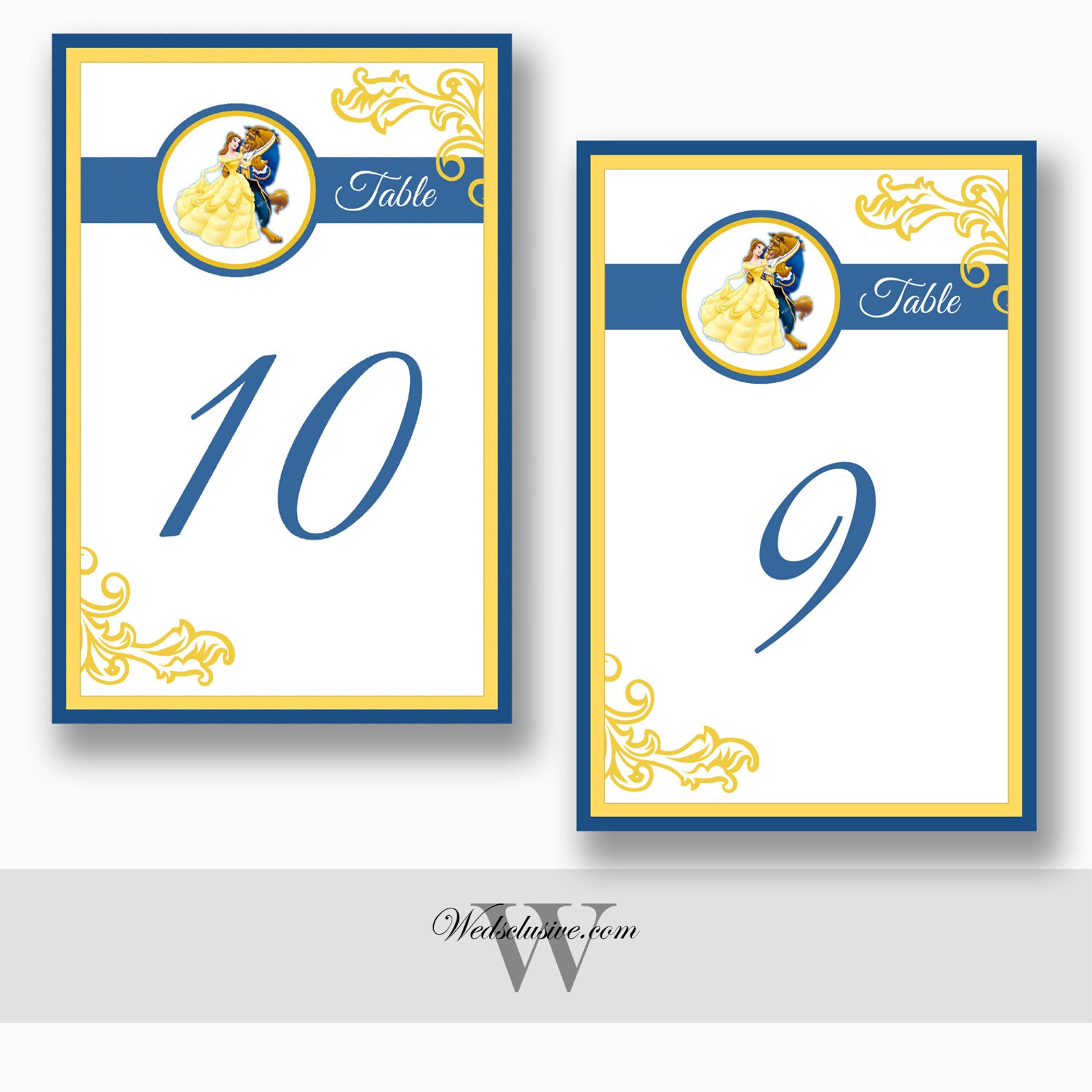 Beauty and the Beast Table Numbers, Disney Wedding Table Cards, Yellow ...