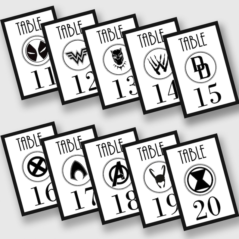 Superhero Logo Table Numbers Wedding Table Cards Marvel - Etsy UK