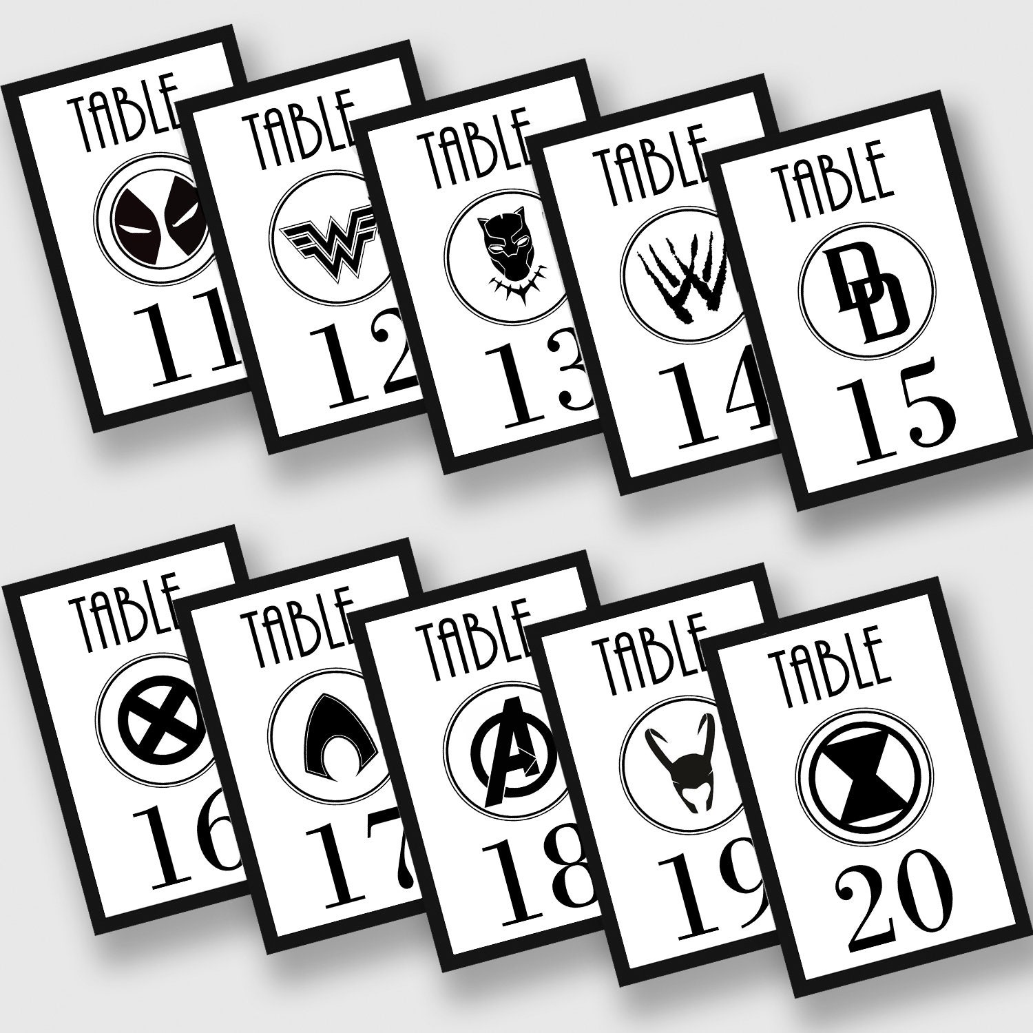 Superhero Logo Table Numbers Wedding Table Cards Marvel - Etsy UK