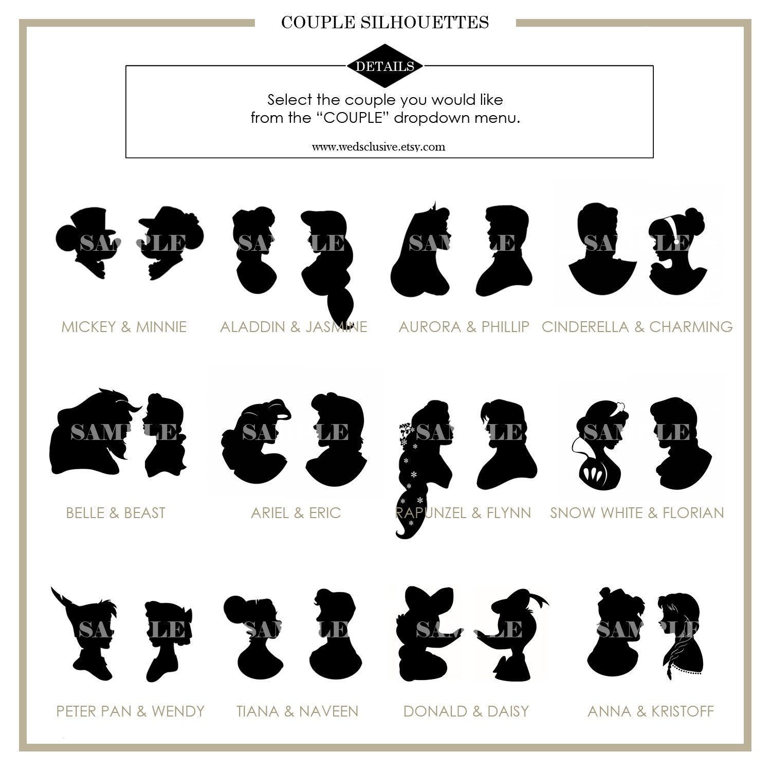 Disney Couple Place Cards Disney Wedding Name Cards Elegant - Etsy Canada