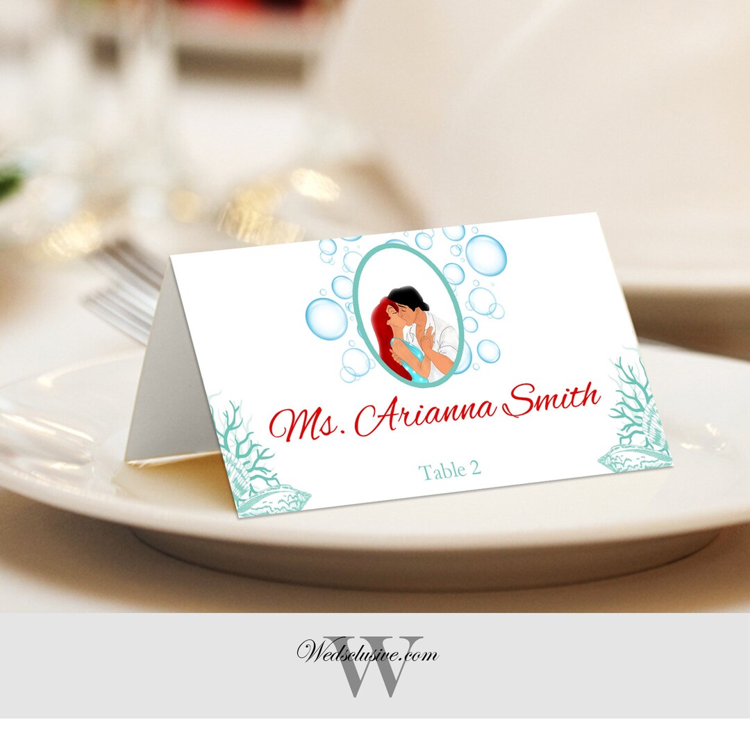 Little Mermaid Place Cards, Ariel and Eric Wedding Escort Cards, Disney ...