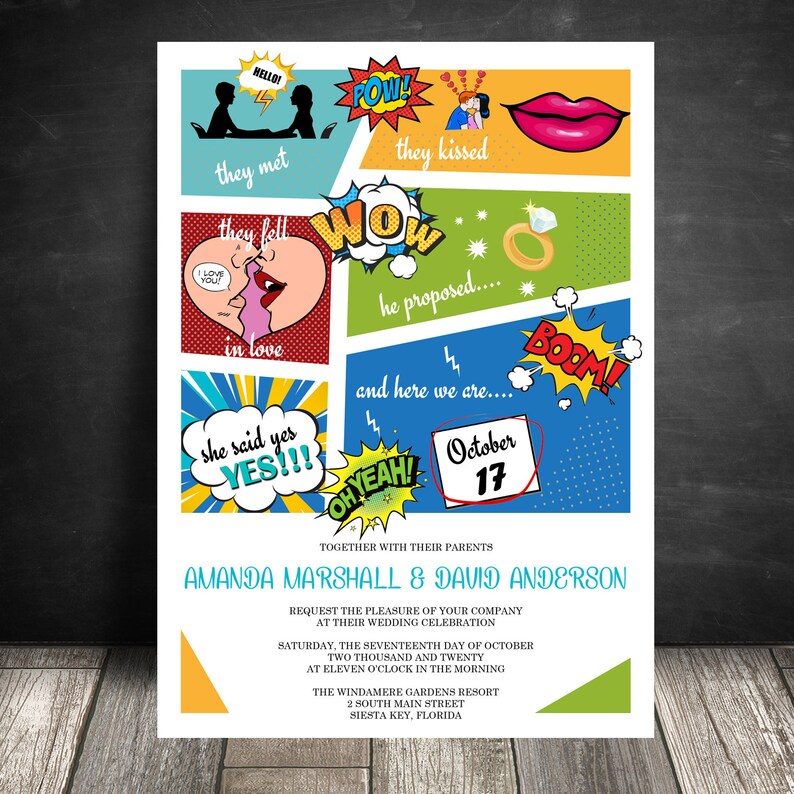 Comic Book Wedding Invitations, Geek Wedding Invites, Retro Comic Strip ...
