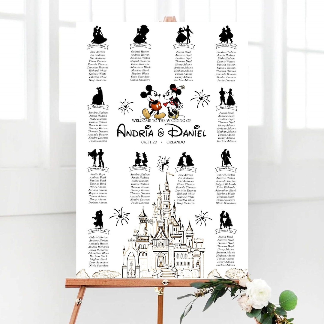 Mickey and Minnie Wedding Seating Chart, Disney Characters Seating Plan ...