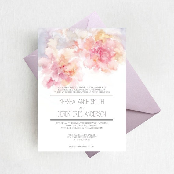 Romantic Blush Watercolor Floral Wedding Invitation Suite - Etsy
