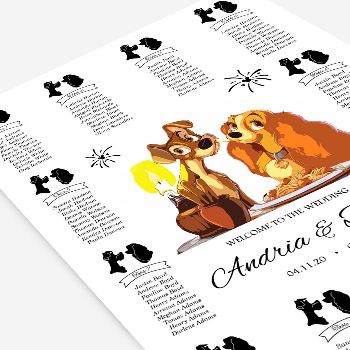 Lady and the Tramp Wedding Seating Chart Disney Movie Seating | Etsy