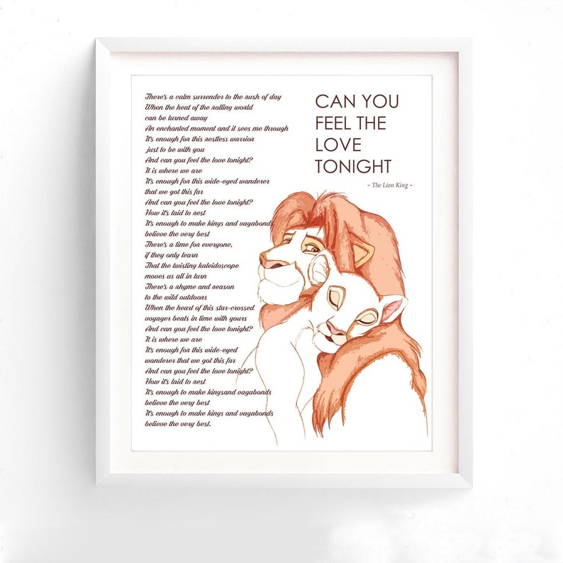 The Lion King Song Lyricscan You Feel the Love Tonight Song - Etsy