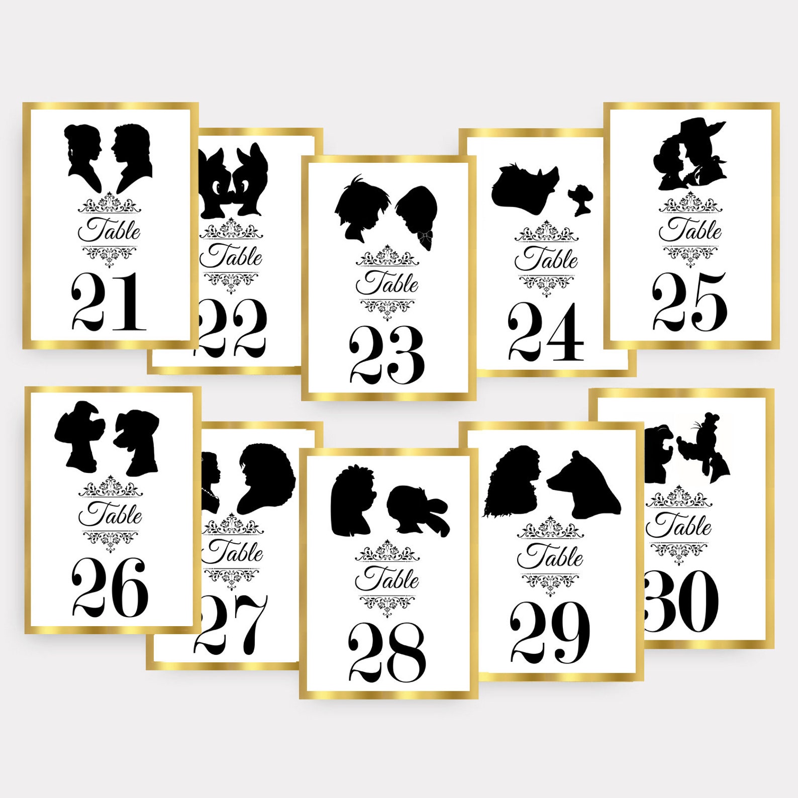 Disney Couple Table Numbers Gold Wedding Table Numbers | Etsy