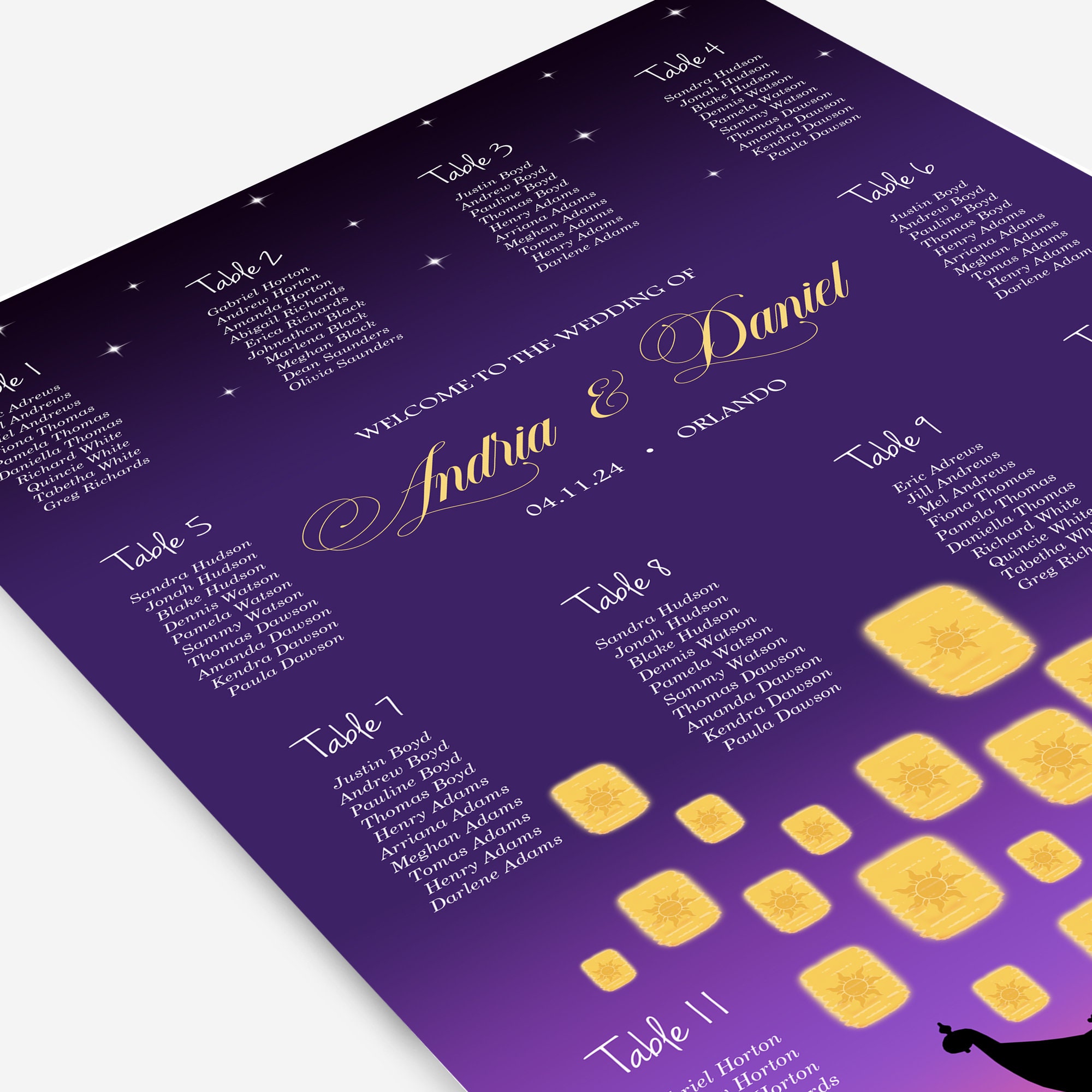 Rapunzel Wedding Seating Chart Poster, Tangled Table Plan sold by ...