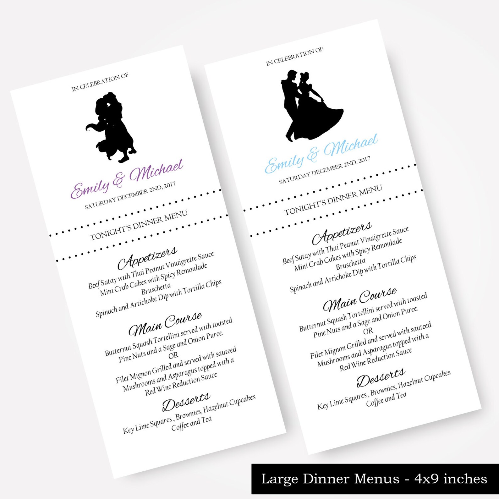 Fairytale Wedding Dinner Menus Disney Couple Silhouette - Etsy