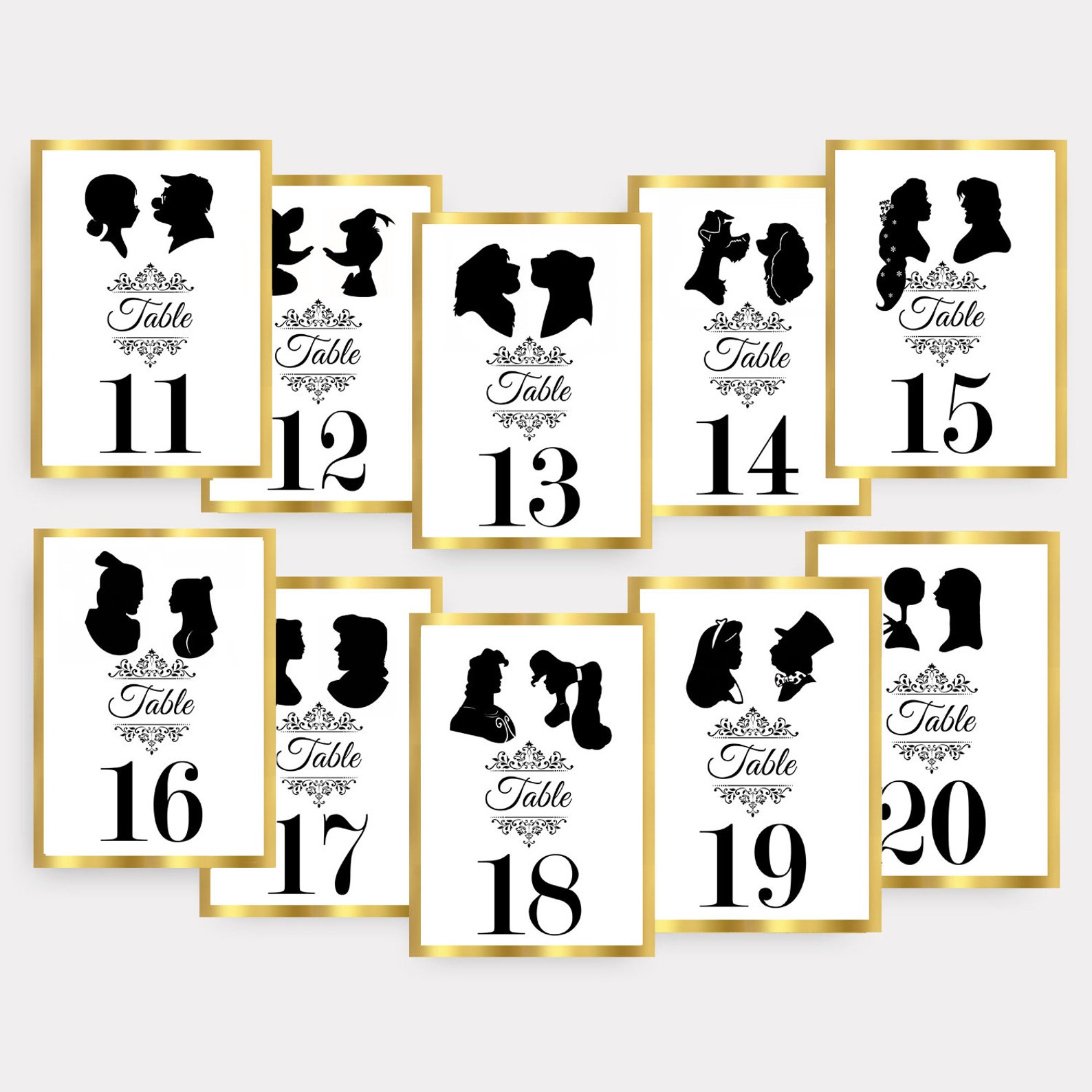 Disney Couple Table Numbers Gold Wedding Table Numbers - Etsy
