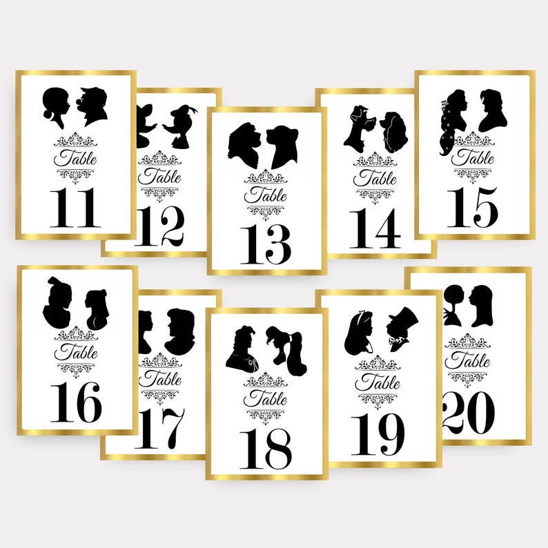 Disney Couple Table Numbers, Gold Wedding Table Numbers, Disney Wedding ...
