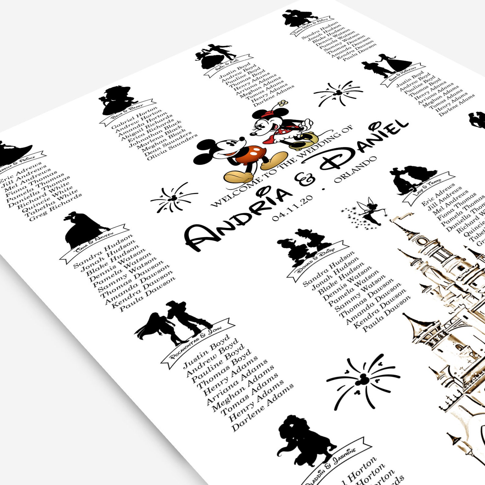 Mickey and Minnie Wedding Seating Chart, Disney Characters Seating Plan ...