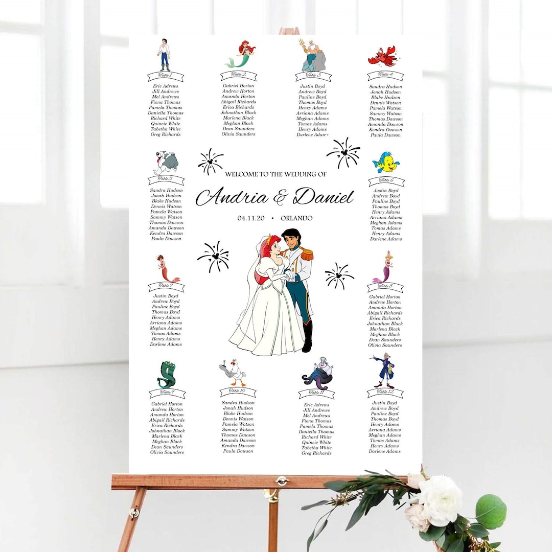 The Little Mermaid Wedding Seating Chart, Ariel and Eric Seating Plan ...
