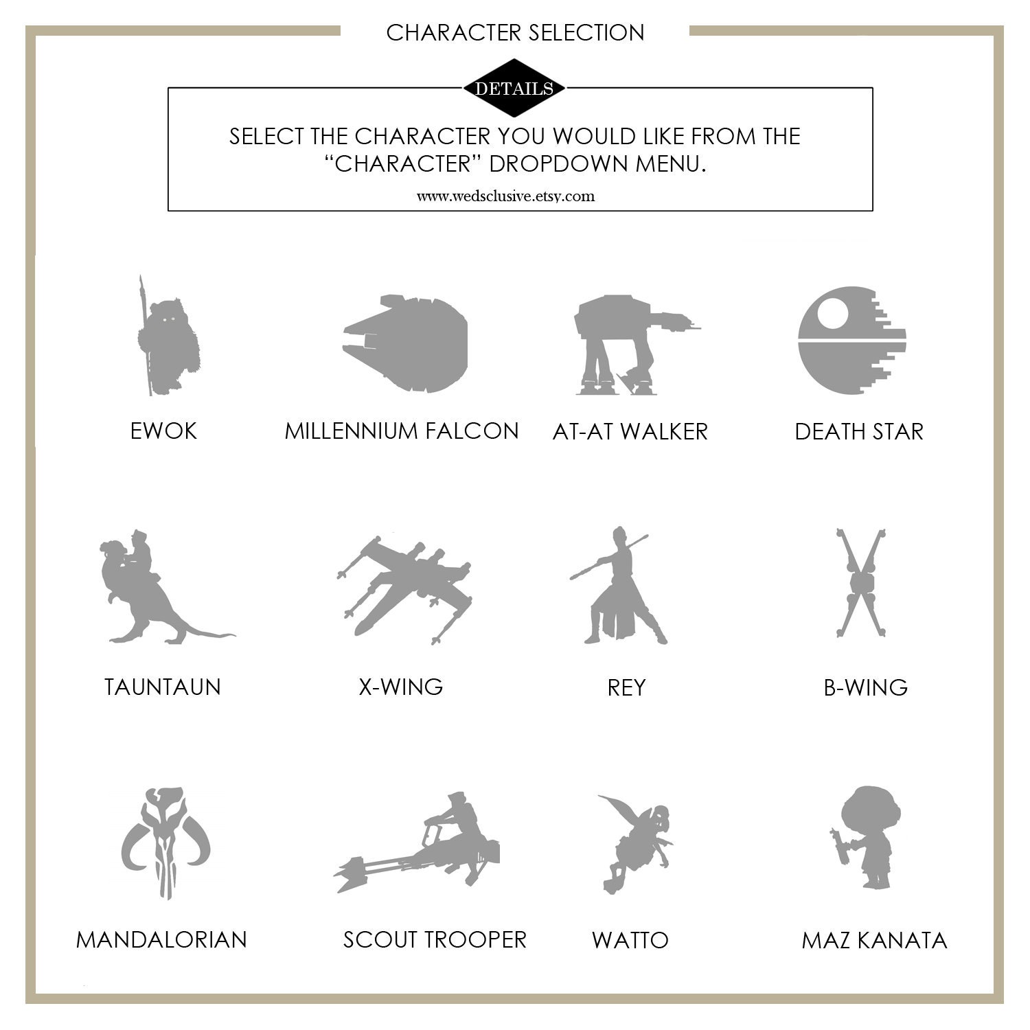 Star Wars Place Cards, Star Wars Wedding Name Cards, Disney Wedding ...