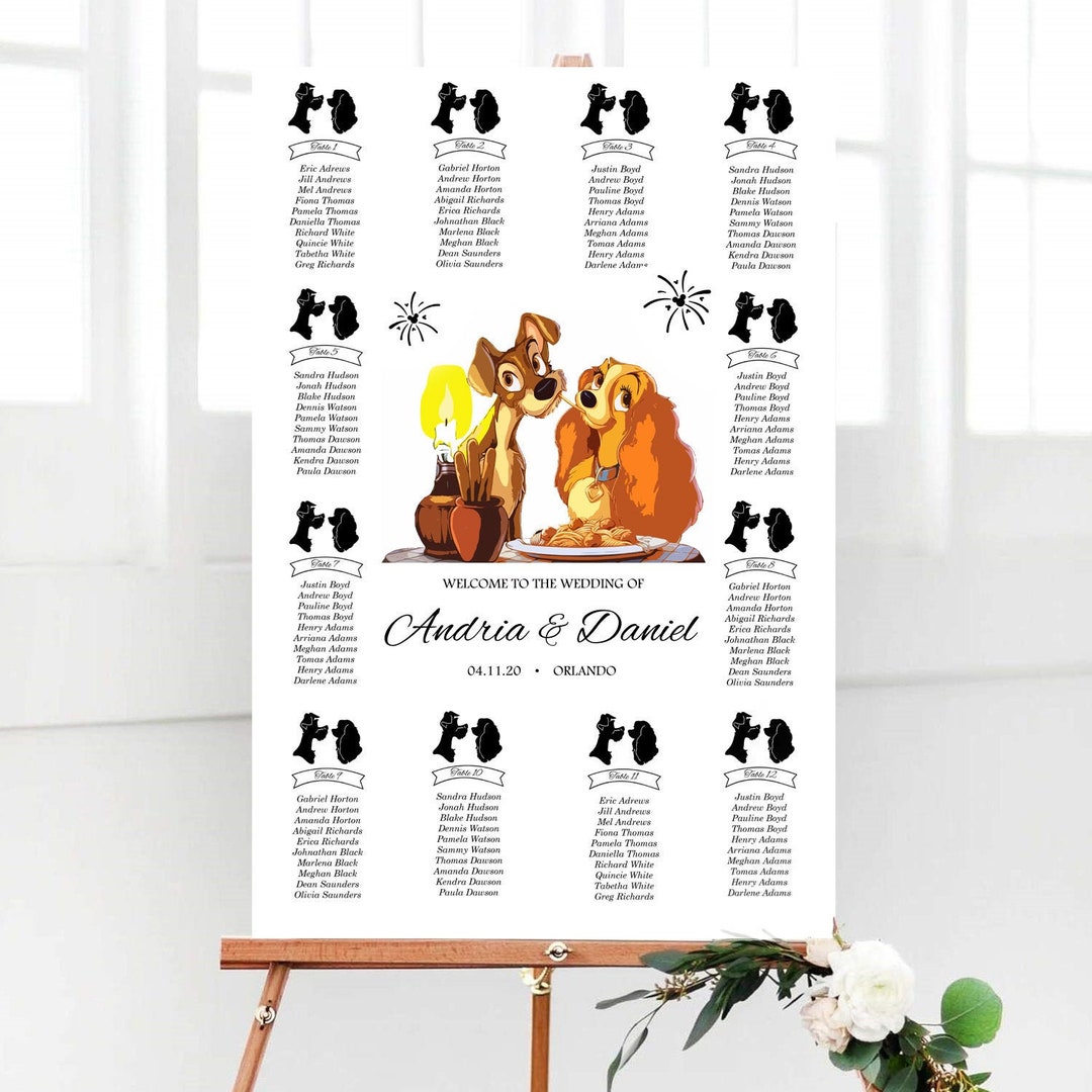 Lady and the Tramp Wedding Seating Chart, Disney Movie Seating Plan ...