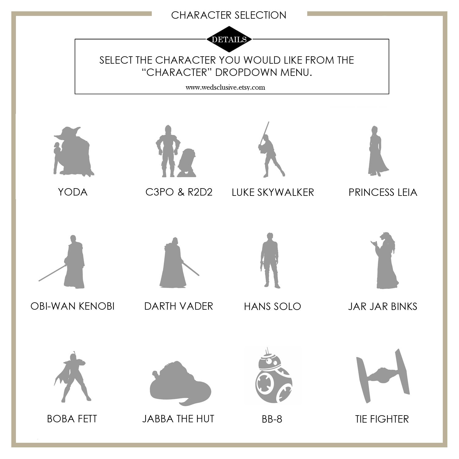 Star Wars Place Cards Star Wars Wedding Name Cards Disney | Etsy