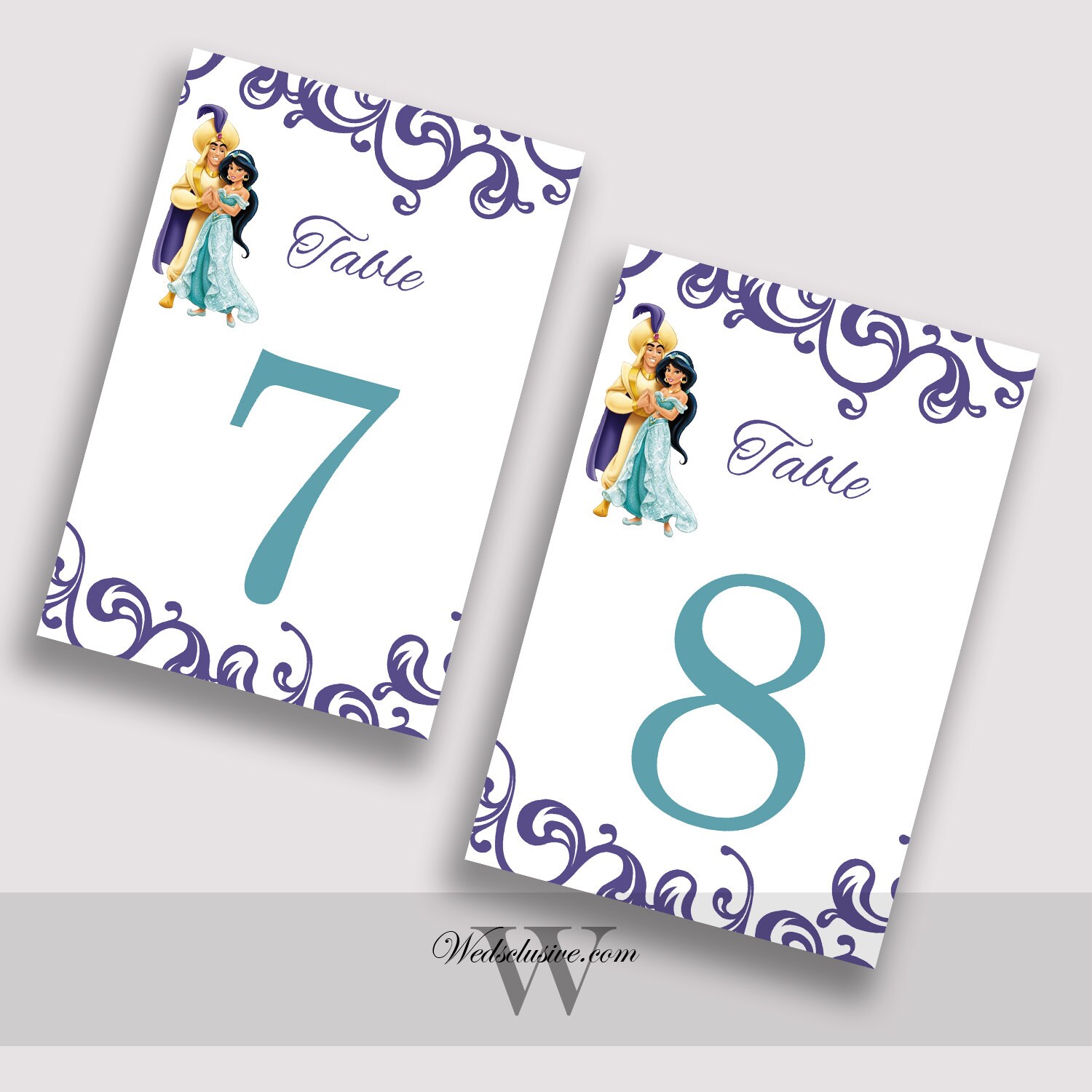 Aladdin and Jasmine Table Numbers Disney Wedding Table Cards - Etsy