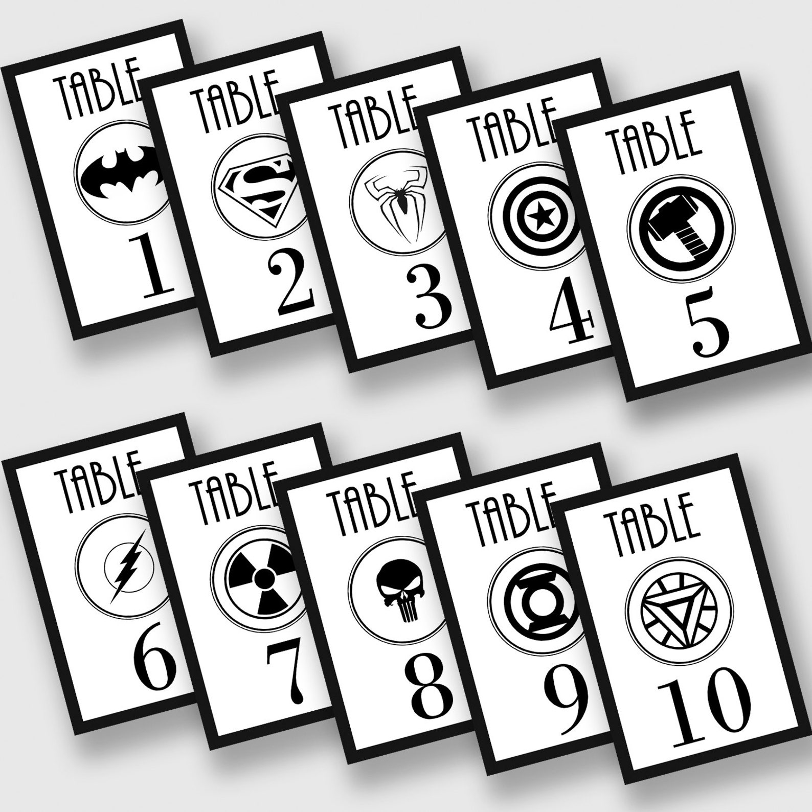 Superhero Logo Table Numbers, Wedding Table Cards, Marvel Superhero ...