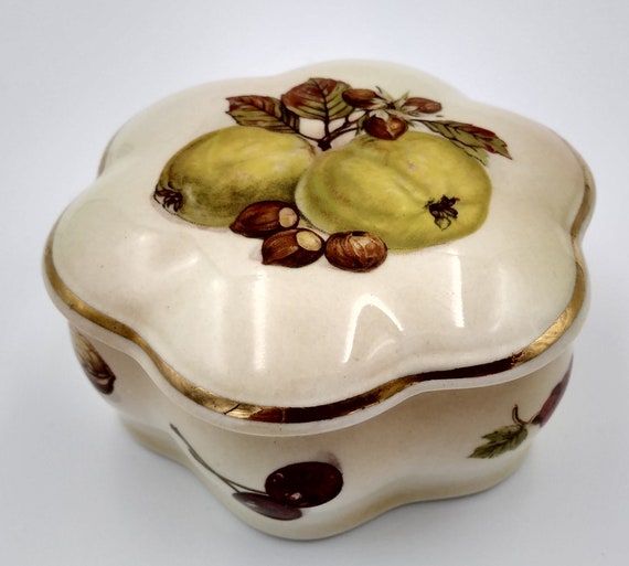 Vintage Palissy Fruits Bone China Trinket Box Pill Po… - Gem