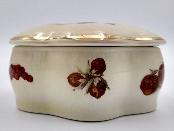 Vintage Palissy Fruits Bone China Trinket Box Pill Po… - Gem