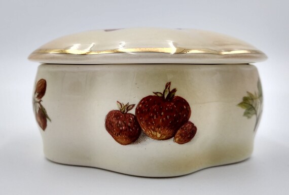 Vintage Palissy Fruits Bone China Trinket Box Pill Po… - Gem