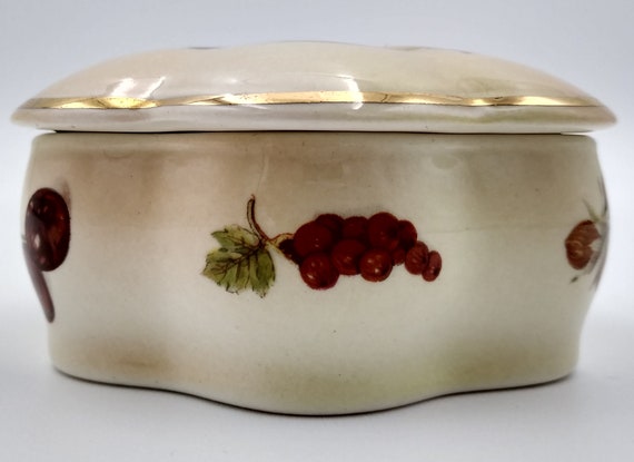 Vintage Palissy Fruits Bone China Trinket Box Pill Po… - Gem