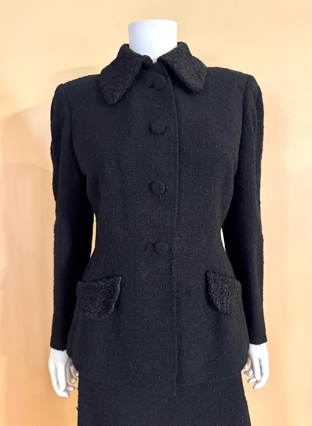 1950’s Black Shearling Wool Tweed Fall Skirt Suit 29” - Etsy