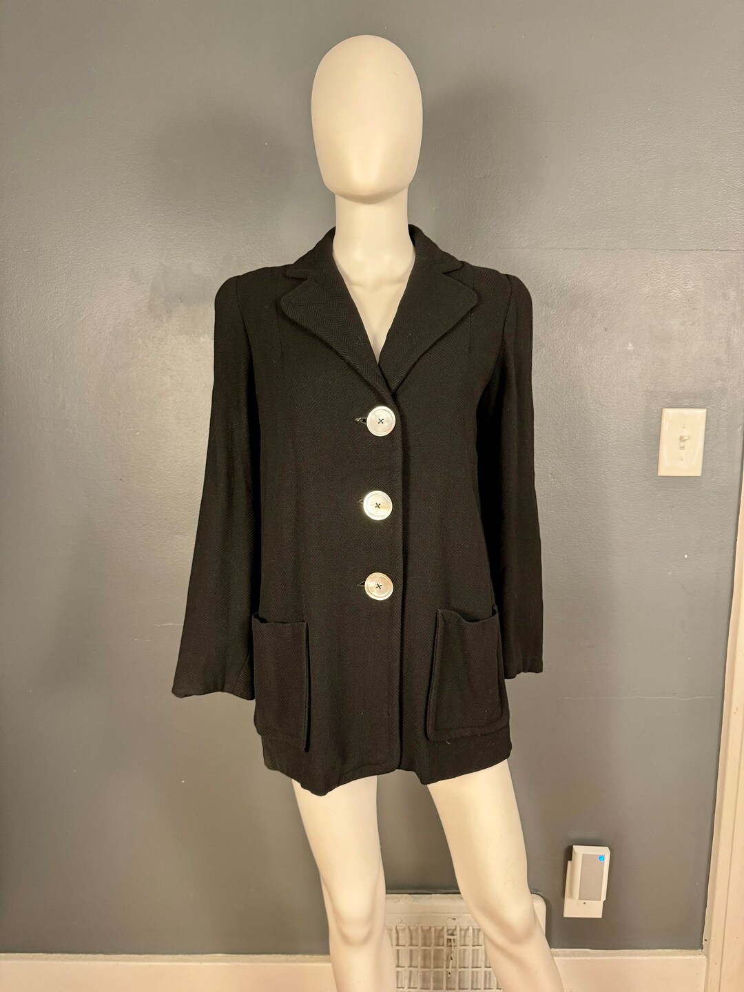 1940’s Black Herringbone Woven Wool Jacket Sz M/L - Etsy