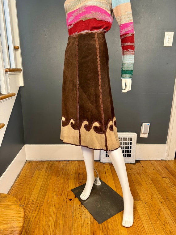 1970’s Handmade Patchwork Suede Wave Skirt 27” - Gem