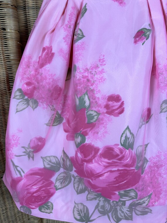 1960’s Pink Rose Print Dress Chiffon Pink Overlay sz … - Gem