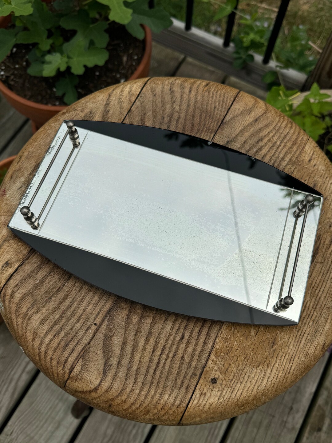 Art Deco Black & Silver Mirrored Vanity Tray - Etsy