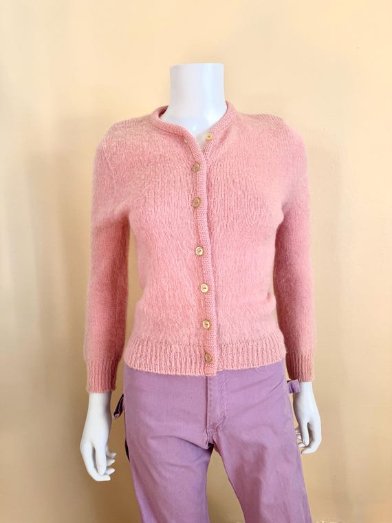 Pink mohair cardigan 1960s - Gem Pink mohair cardigan 1960s - Gem