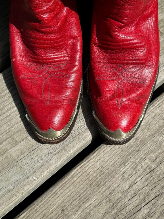 Larry Mahan Red Western Cowgirl Boots Made in Texas s… - Gem
