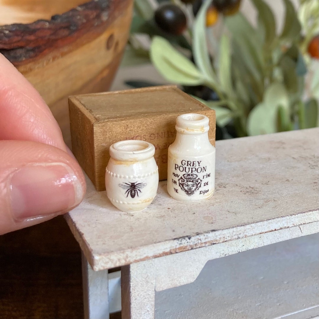 1:12 Dollhouse Miniature Honey or Mustard Crock, Kitchen Mini Food ...