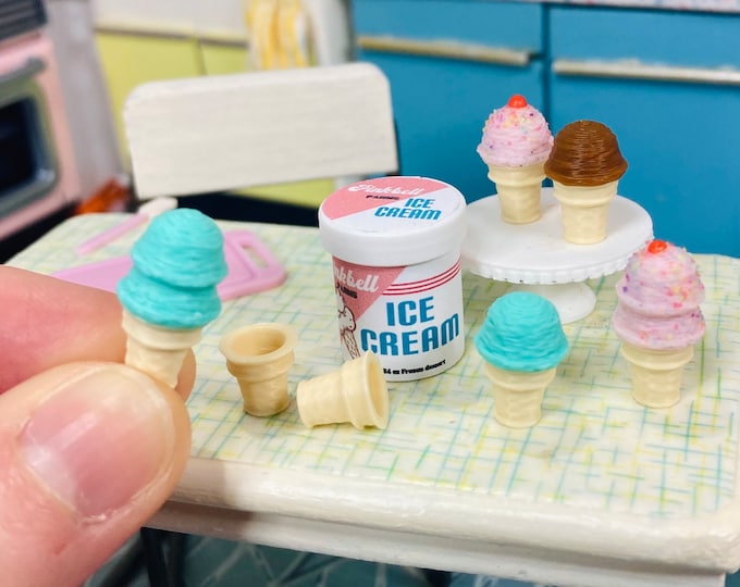 1:12 Ice Cream Cone or Carton Dollhouse Miniature Kitchen Pantry ...