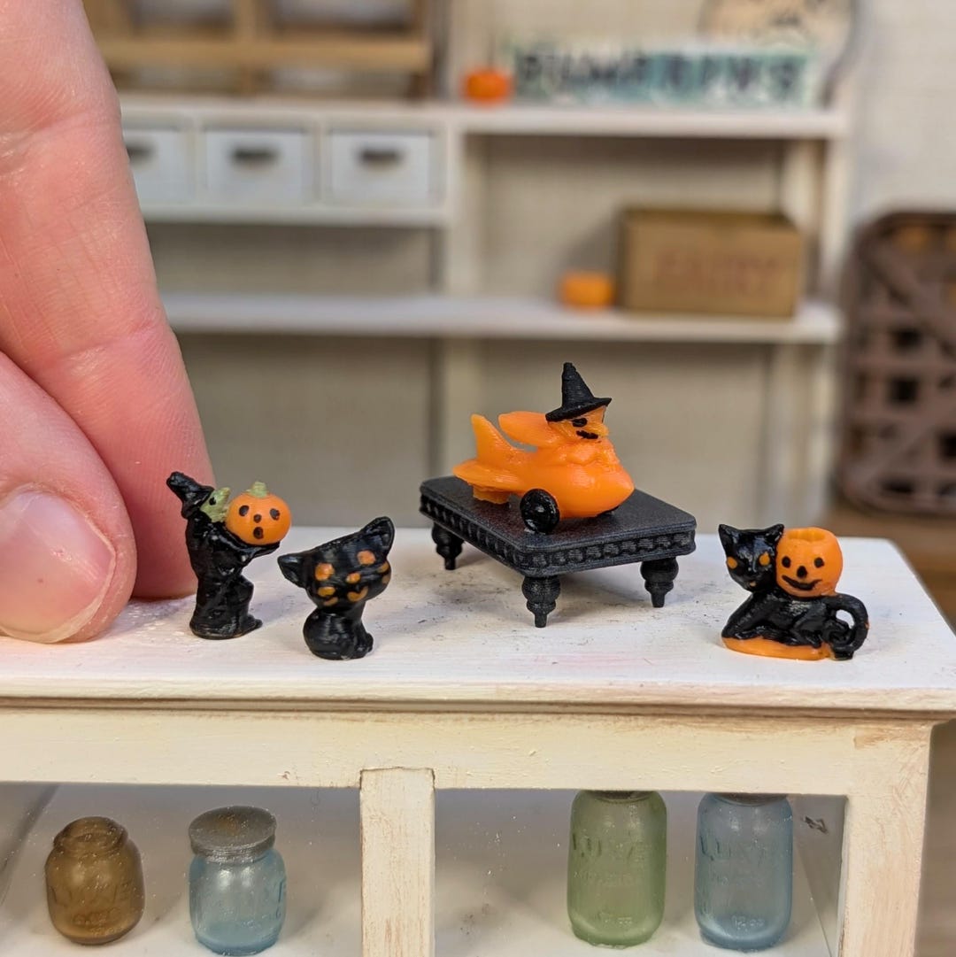 1:12 Dollhouse Miniature Halloween Witch, Cat With Pumpkin, Snowman ...