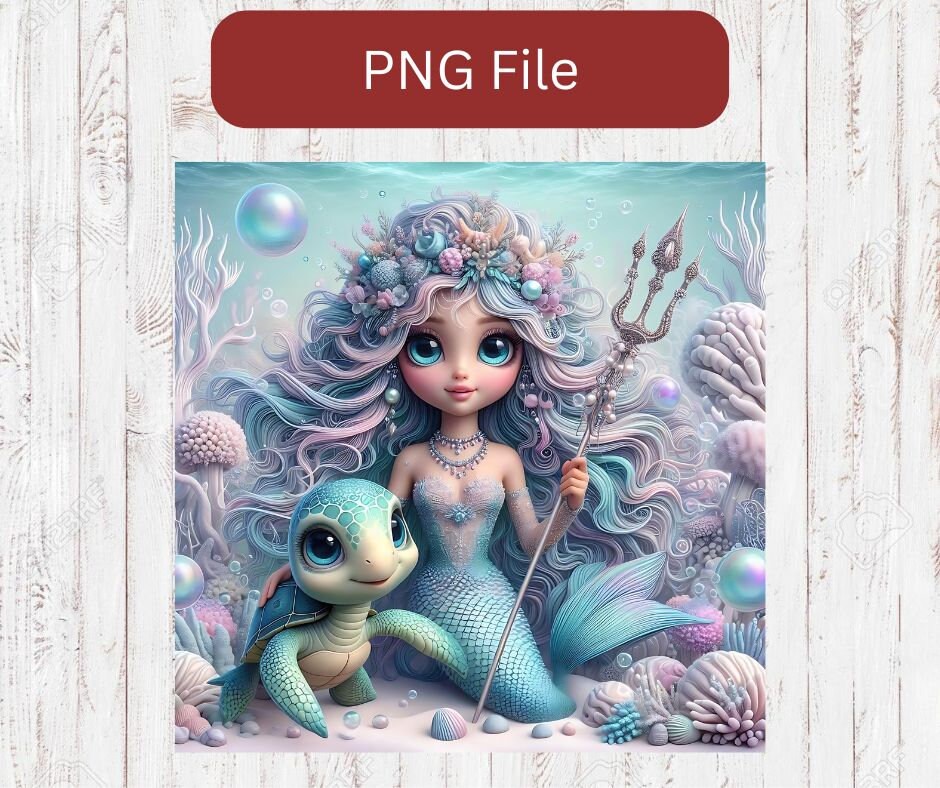 Chibi Style Mermaids for Kids PNG Sublimation Design File Mermaid Party ...