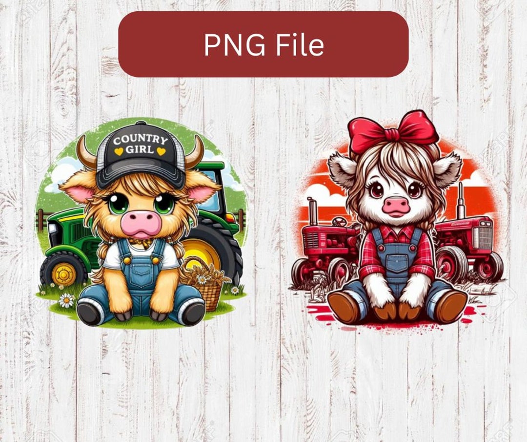 Country Girl Cow Highland Cow PNG Sublimation Design Files Kids Western ...