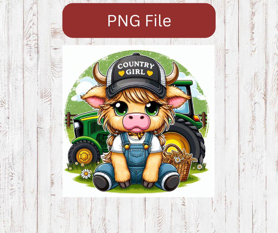 Country Girl Cow Highland Cow PNG Sublimation Design Files Kids Western ...