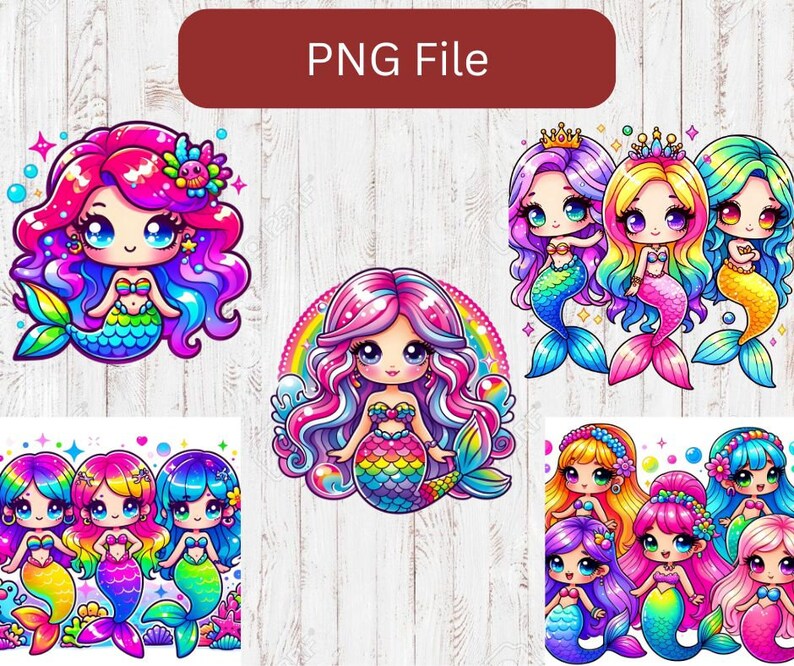 Colorful Mermaids for Kids PNG Sublimation Design File Mermaid Party - Etsy