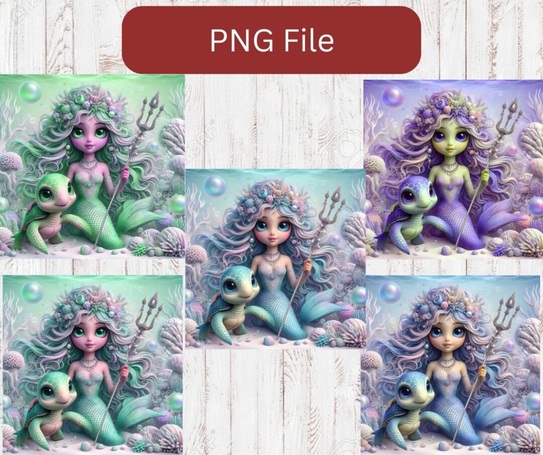 Chibi Style Mermaids for Kids PNG Sublimation Design File Mermaid Party ...