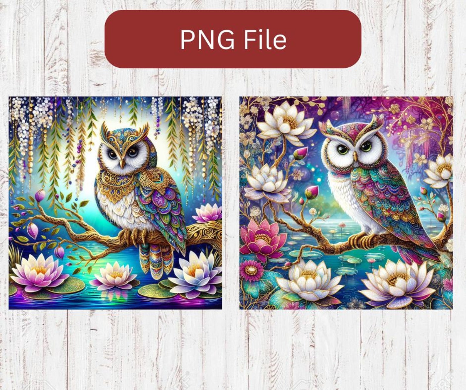 Beautiful and Bold Jeweled Owl Bundle Print PNG Sublimation Design File ...