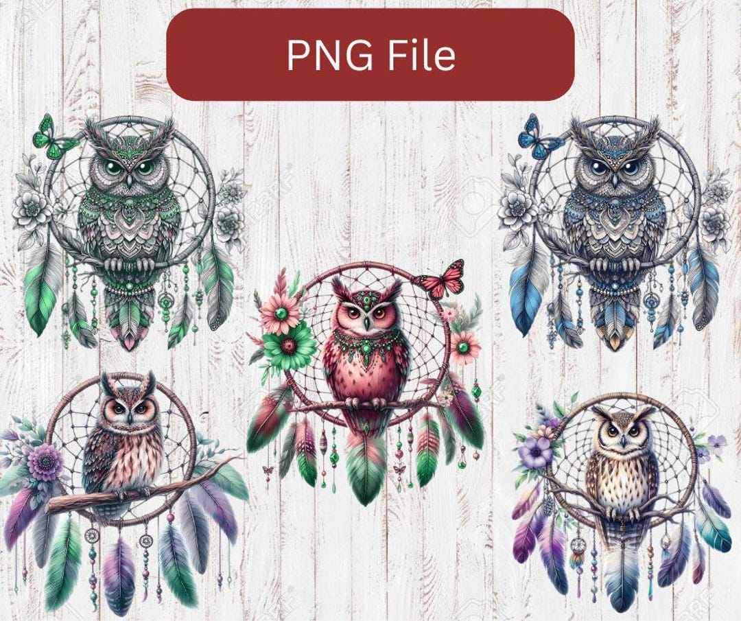 Boho Style Owl Clip Art 300 DPI PNG for Sublimation Design Files ...