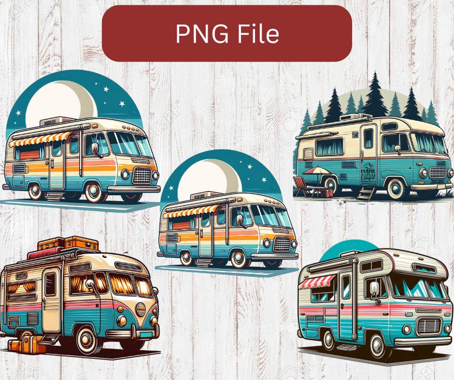 Retro Happy Camper RV PNG Sublimation Design File | Vintage Camper Van ...