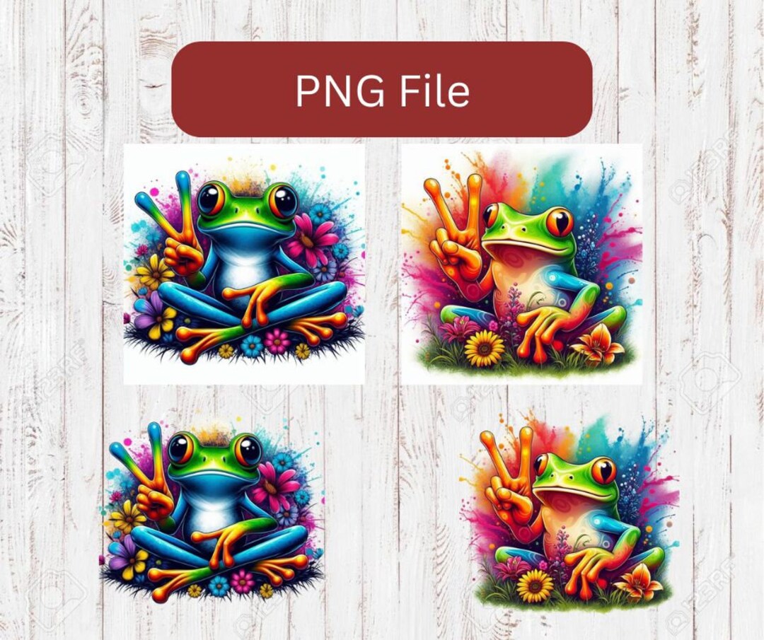 Rainbow Hippie Peace Frogs Colorful PNG Sublimation Design File - Etsy