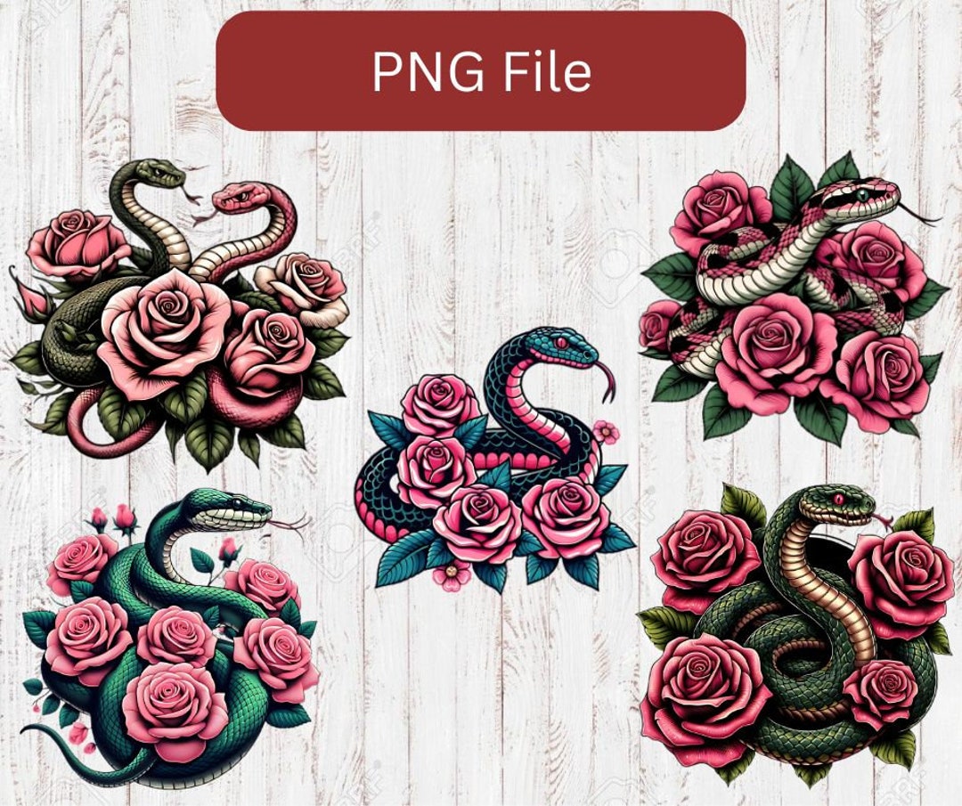 Snakes and Pink Roses PNG Bundle Sublimation Design Files Snake Tattoo ...