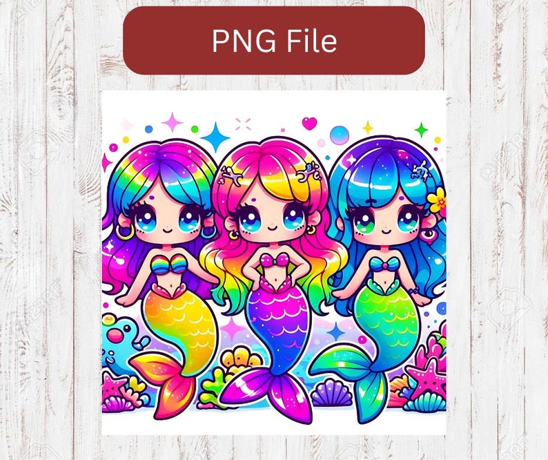 Colorful Mermaids for Kids PNG Sublimation Design File Mermaid Party - Etsy
