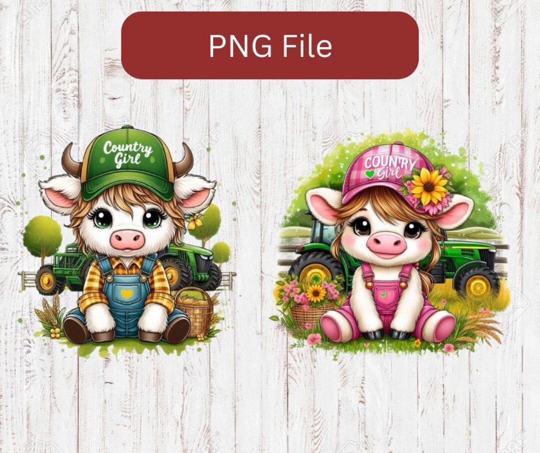 Country Girl Cow Highland Cow PNG Sublimation Design Files Kids Western ...